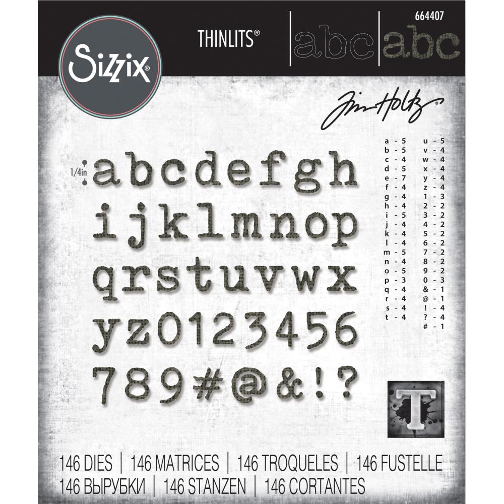 Tim Holtz Sizzix Thinlits Dies - Alphanumeric Tiny Type Lower 664407 - ciliinpapers
